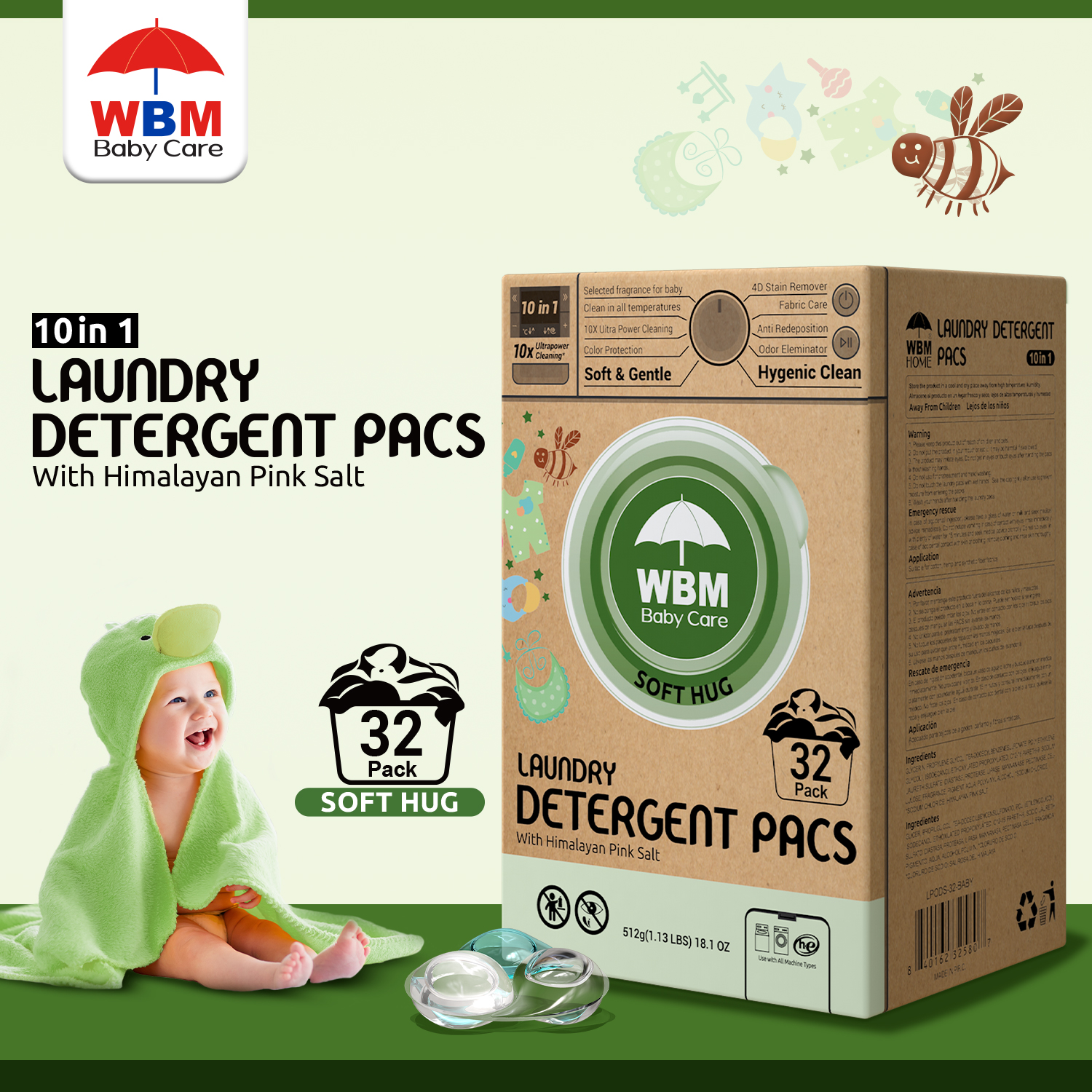 WBM Baby Care Laundry Detergent Pods, 32 Count | Baby Laundry Pods Specially Designed For Baby ...